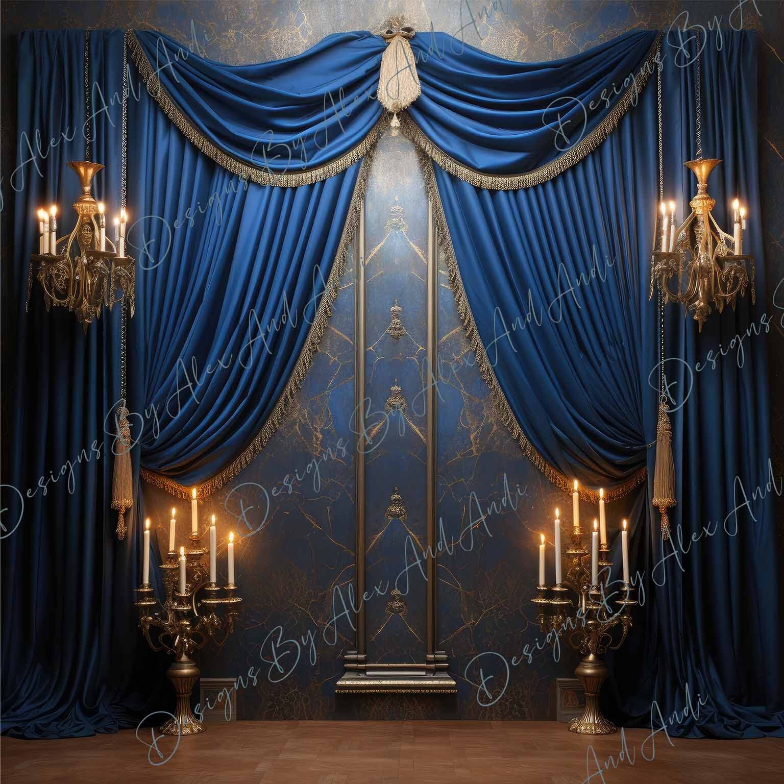 Candle Blue Drapery Digital Backdrop Overlay Background Photo Shoot ...