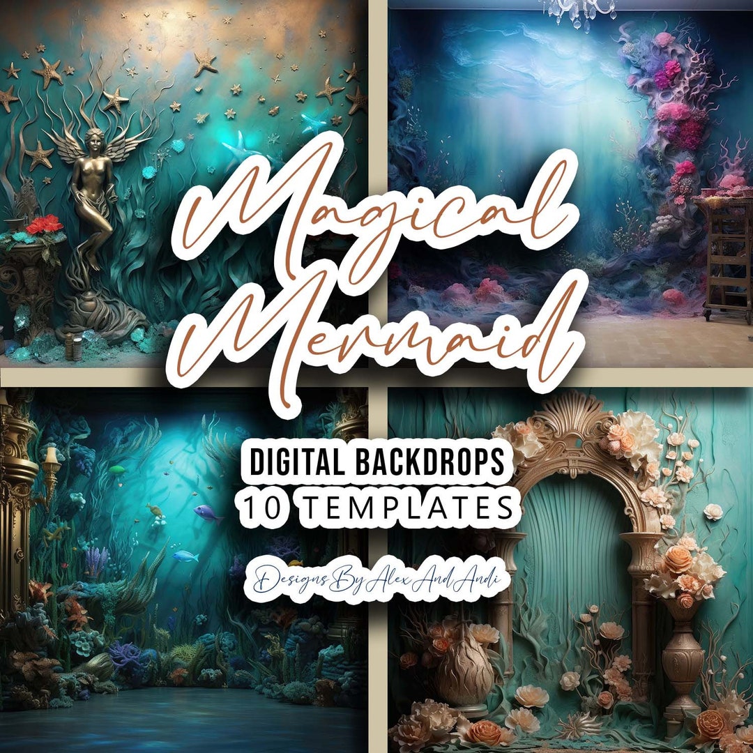 Magical Mermaid Digital Backdrop Overlay Wedding Background Holiday ...