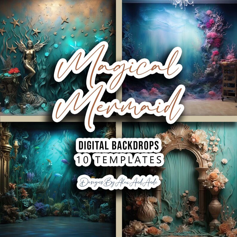 Magical Mermaid Digital Backdrop Overlay Wedding Background Holiday ...