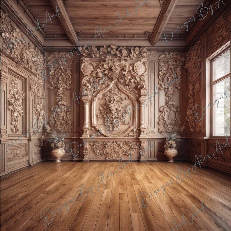 Carved Wooden Floral Room Backdrop Background Wedding Digital Photo ...