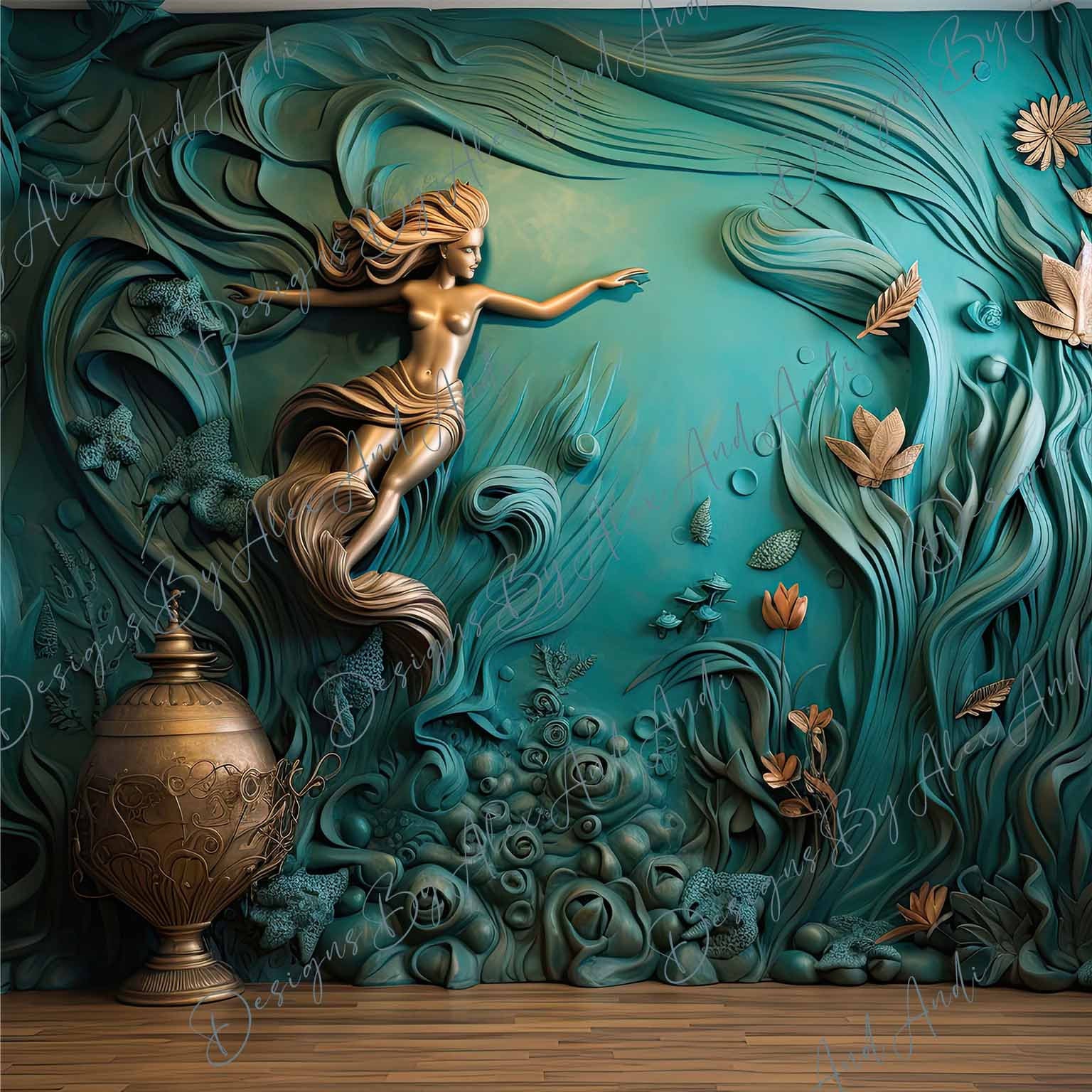 Mermaid Digital Backdrop Overlay Background Wedding Birthday Child ...