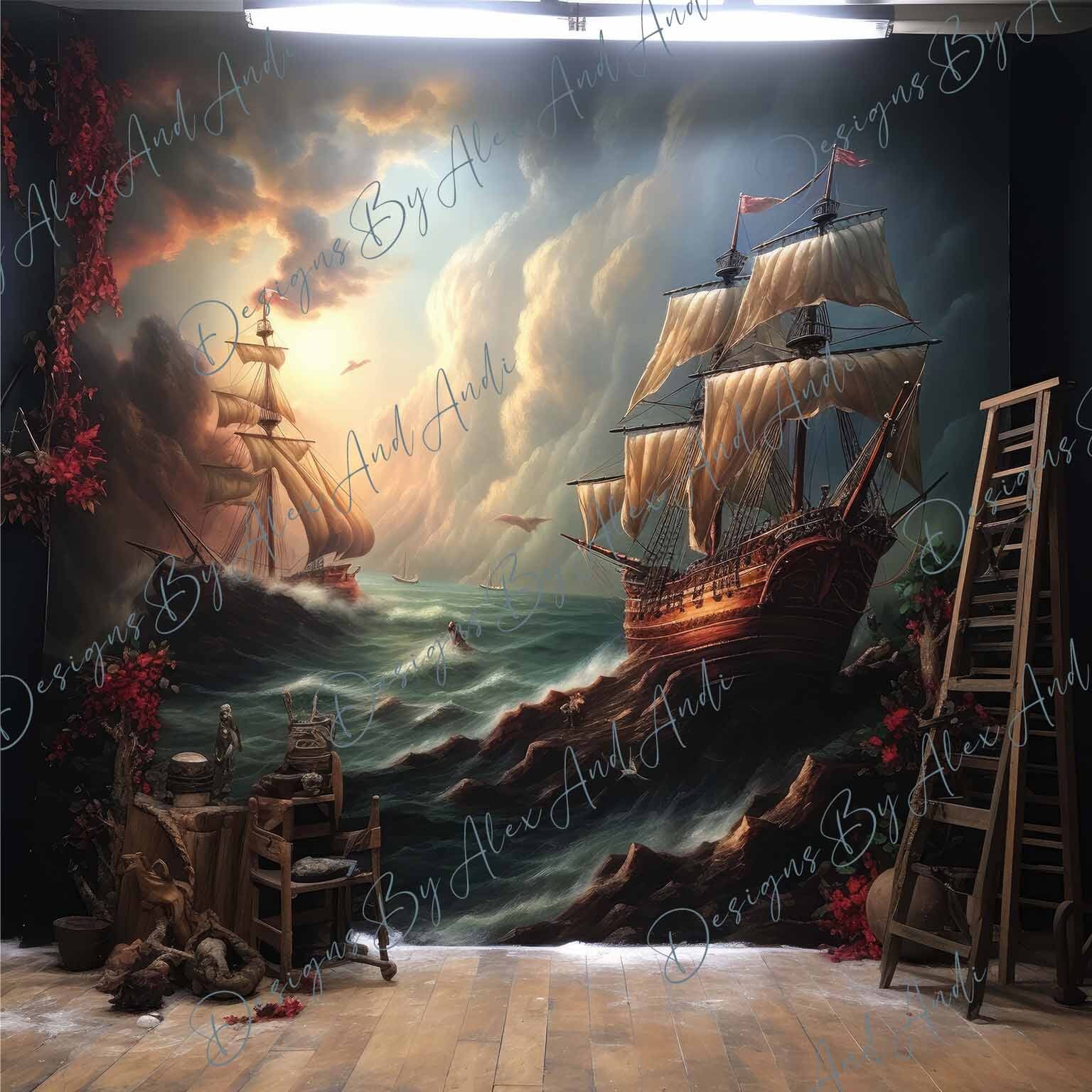 Pirate Ship Prop Backdrop Background Digital Birthday Child Photo Shoot ...
