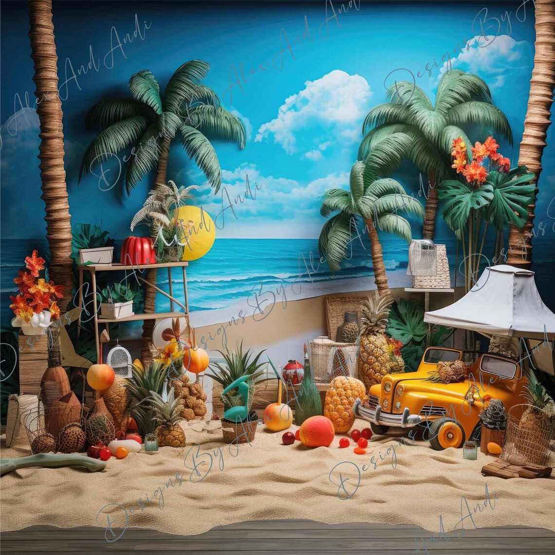 Beach Party Backdrop Background Digital Birthday Child Photo - Etsy