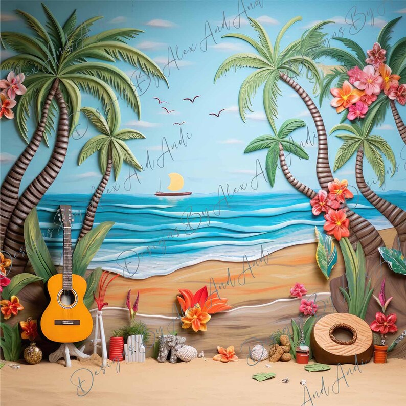 Beach Fiesta Backdrop Background Digital Birthday Child Photo Shoot ...