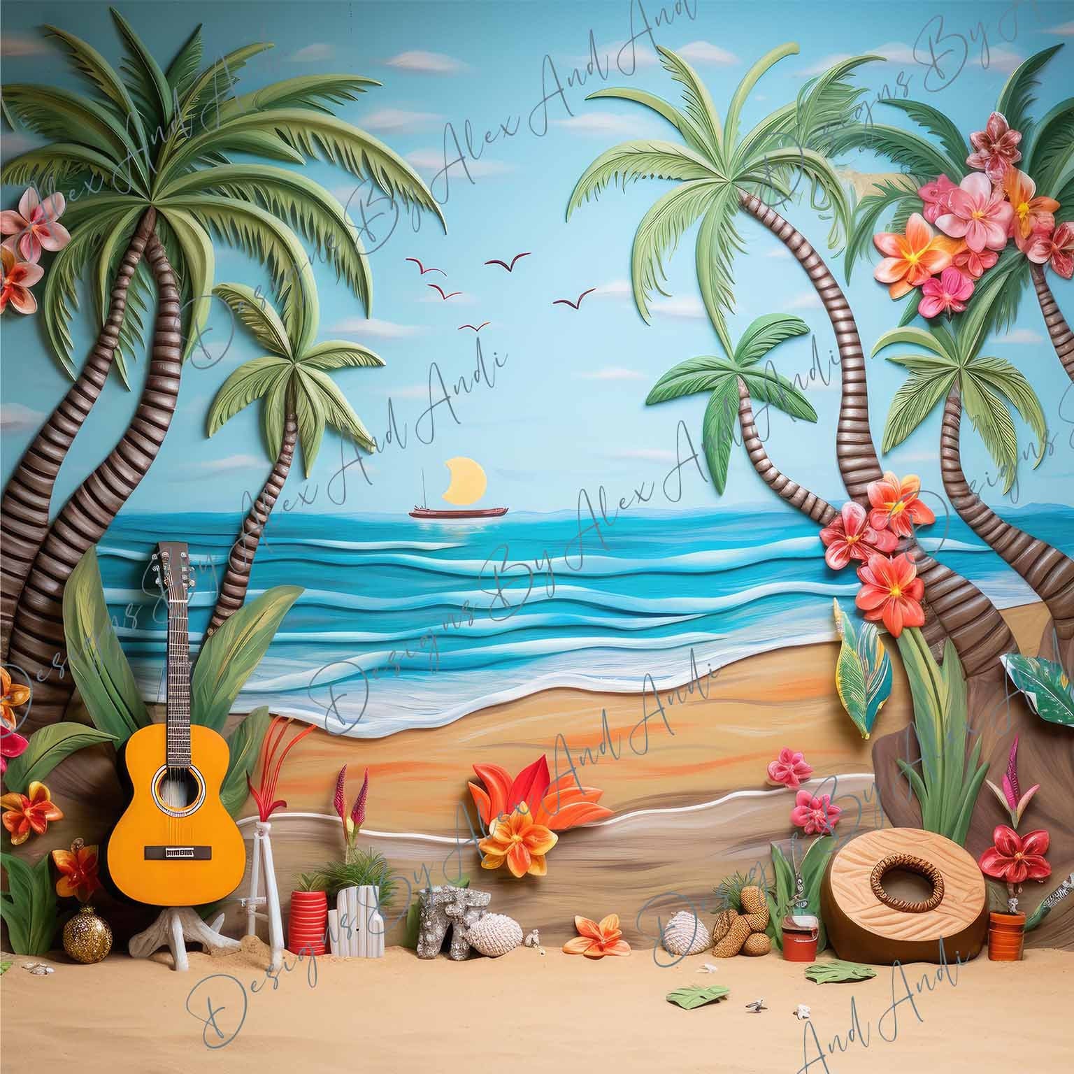 Beach Fiesta Backdrop Background Digital Birthday Child Photo Shoot ...