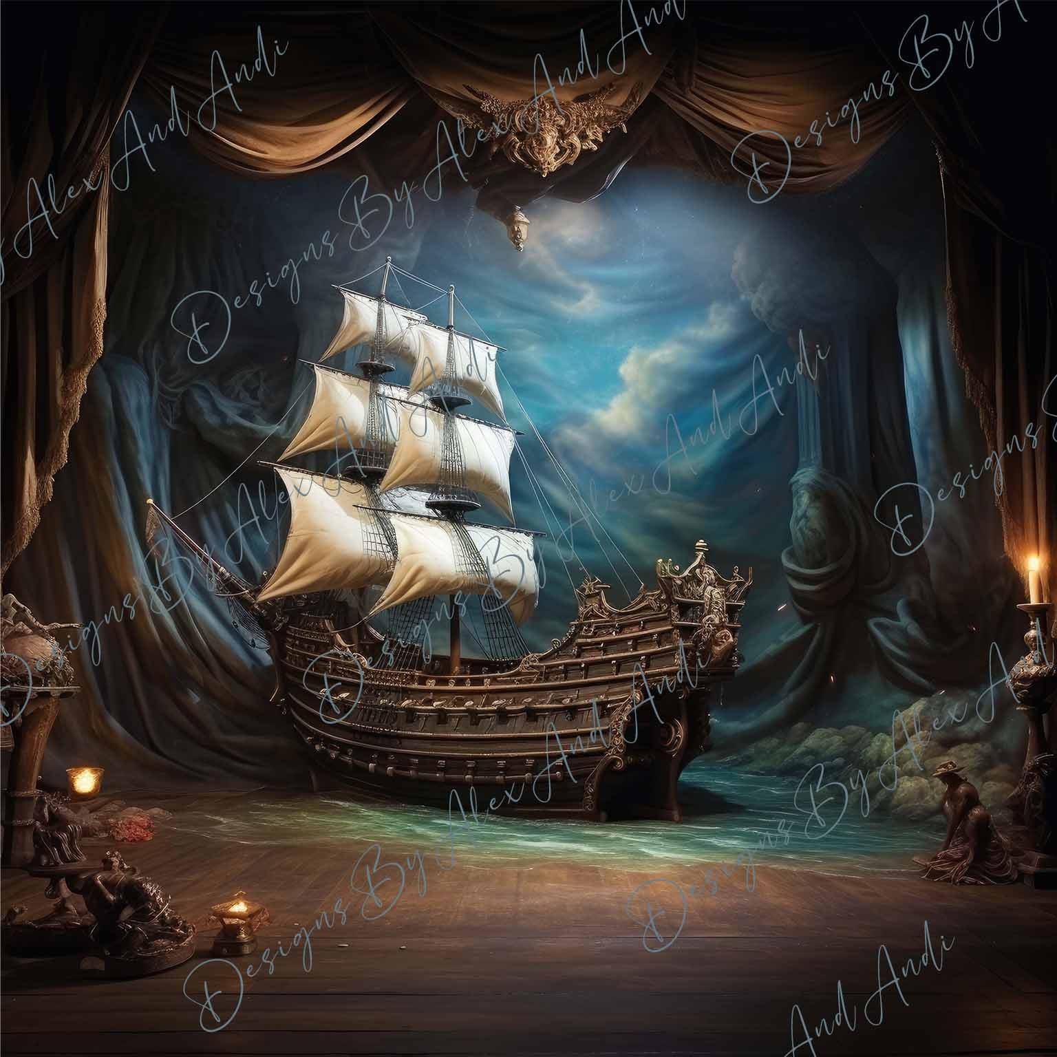 Pirate Ship Backdrop Background Digital Birthday Child Photo - Etsy