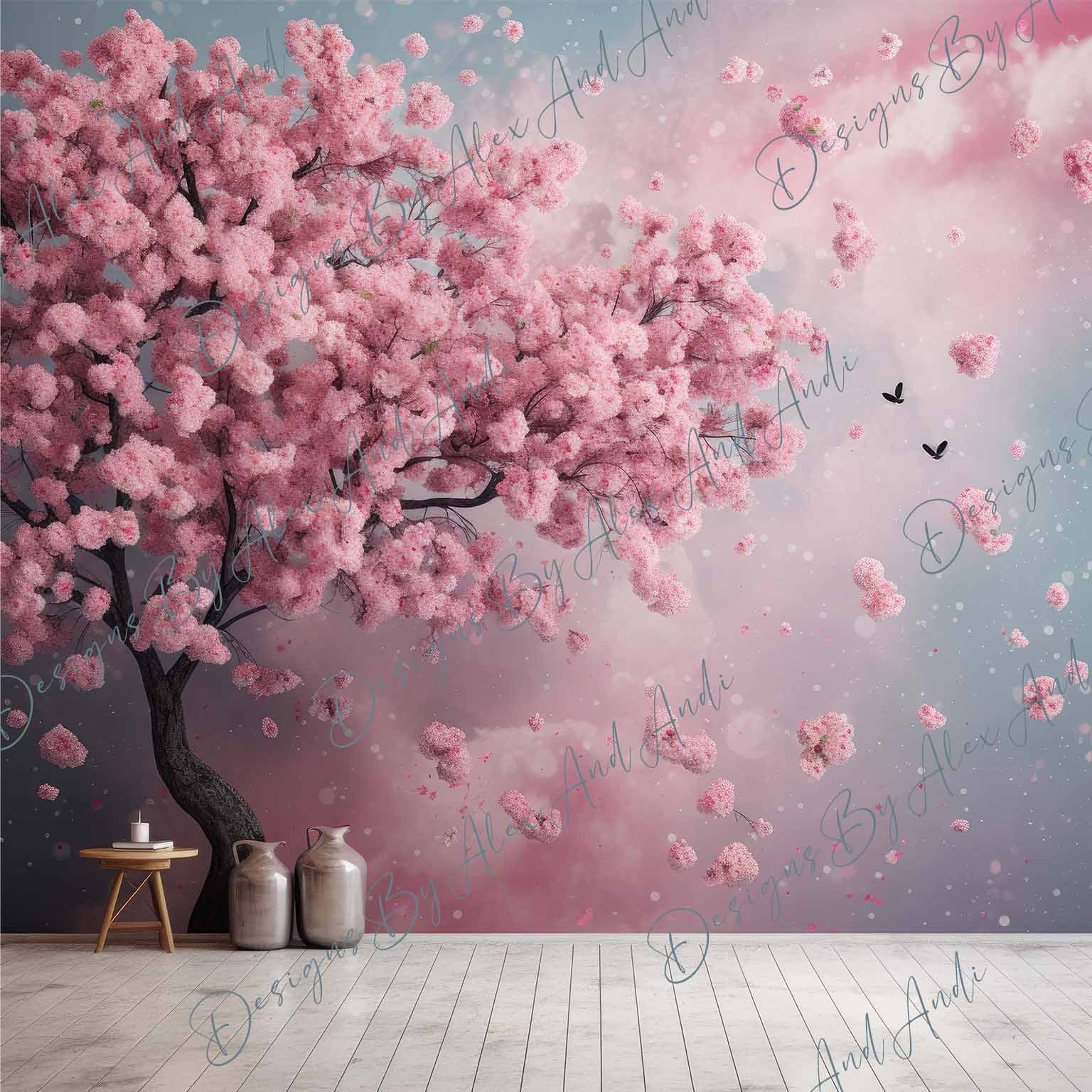 Modern Cherry Blossom Digital Backdrop Overlay Background Wedding ...