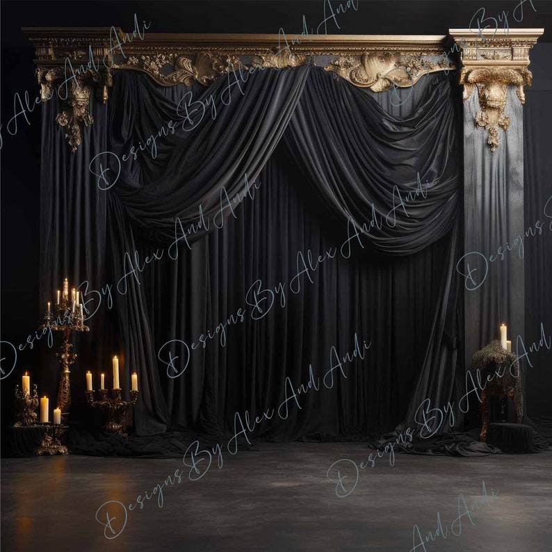 Black Curtain Digital Backdrop Overlay Wedding Sweet 16 Background ...
