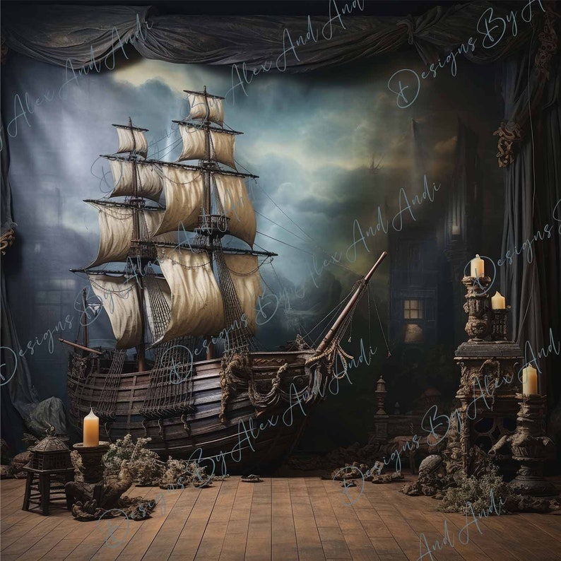 Pirate Ship Backdrop Background Digital Birthday Child Photo - Etsy