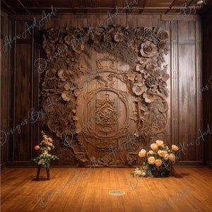 Carved Wooden Floral Room Backdrop Background Wedding Digital Photo ...