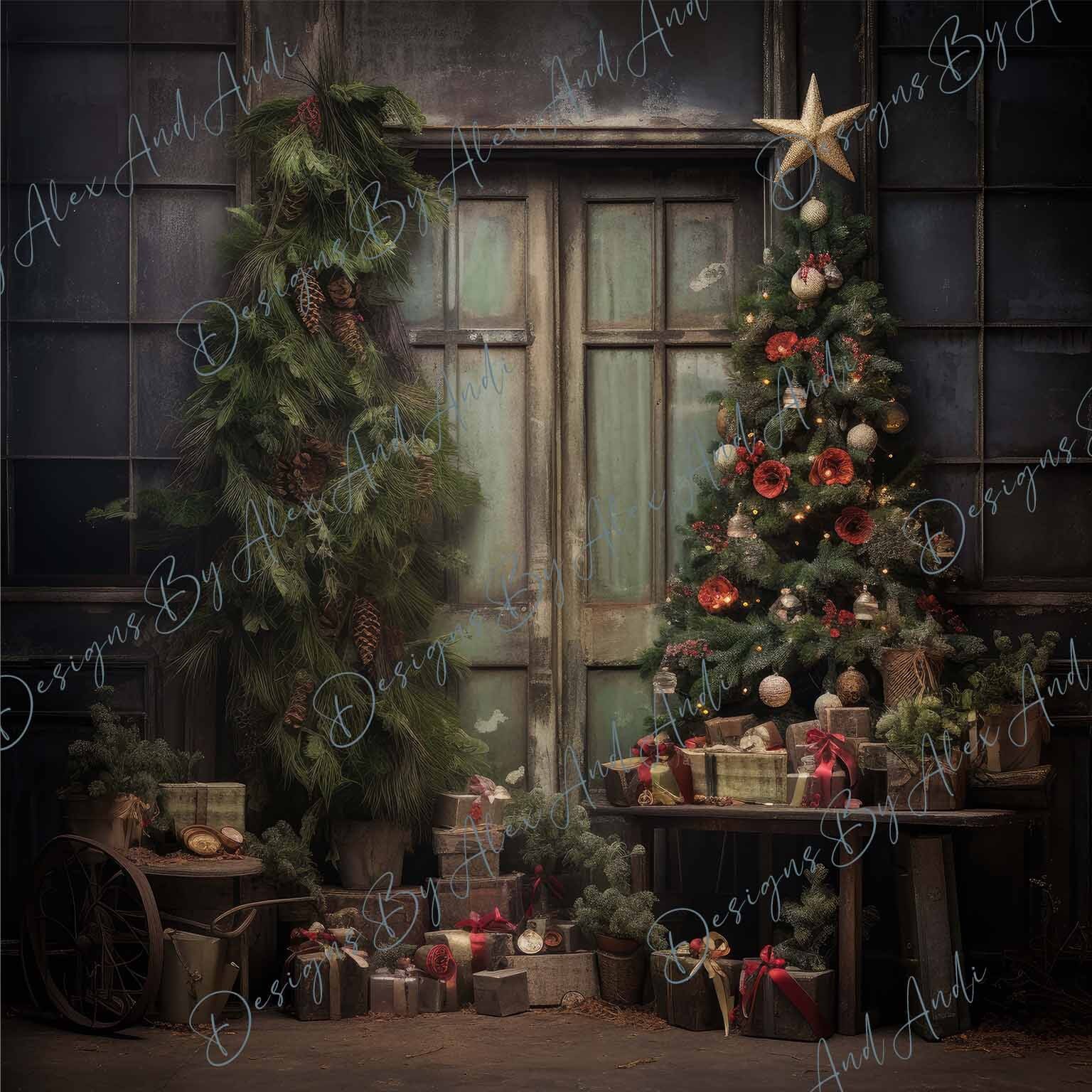 Christmas Tree Digital Backdrop Overlay Background Wedding Birthday ...