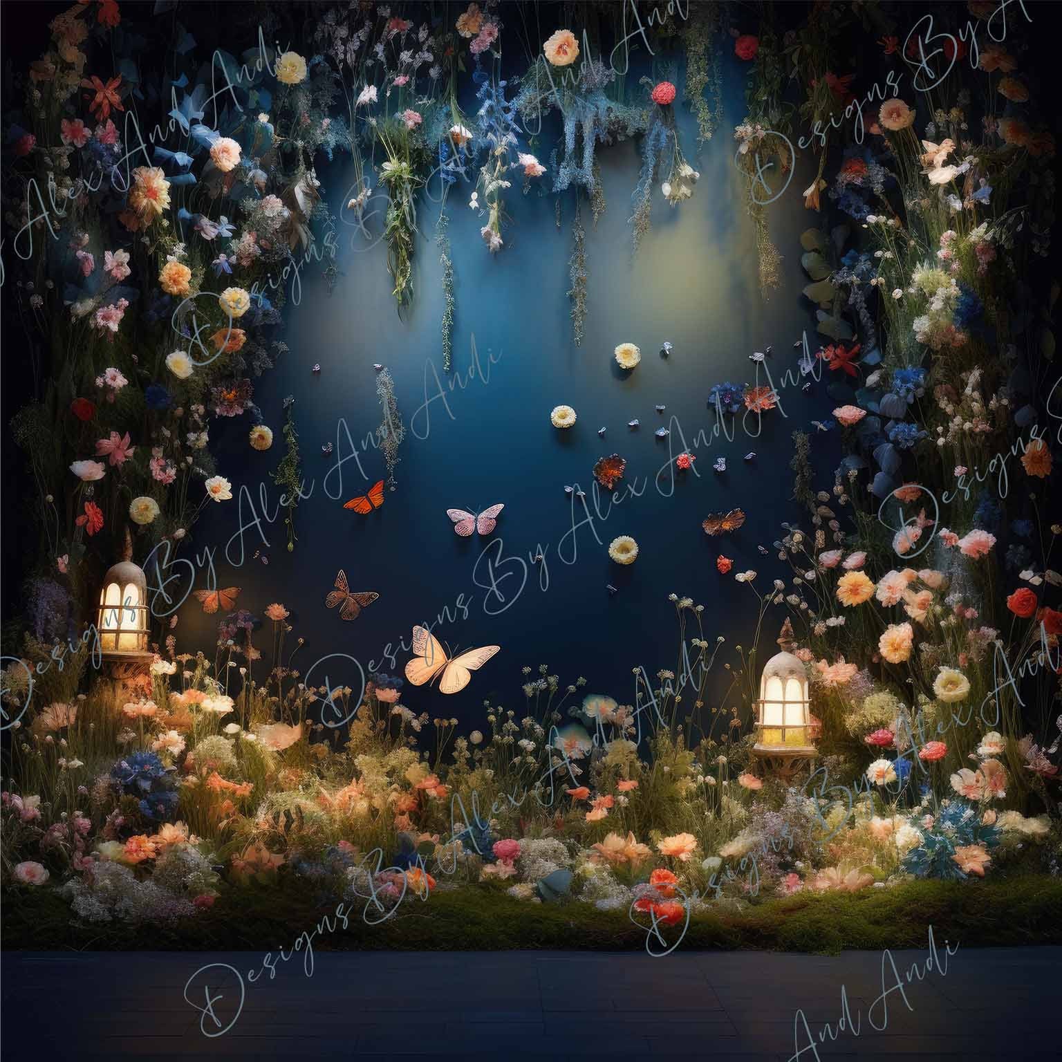 Night Garden Digital Backdrop Overlay Background Birthday Child Photo ...