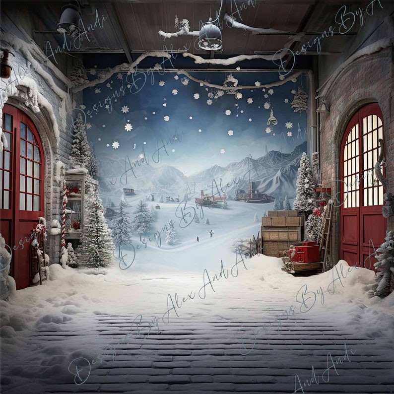 North Pole Workshop Digital Backdrop Overlay Background Holiday Child ...