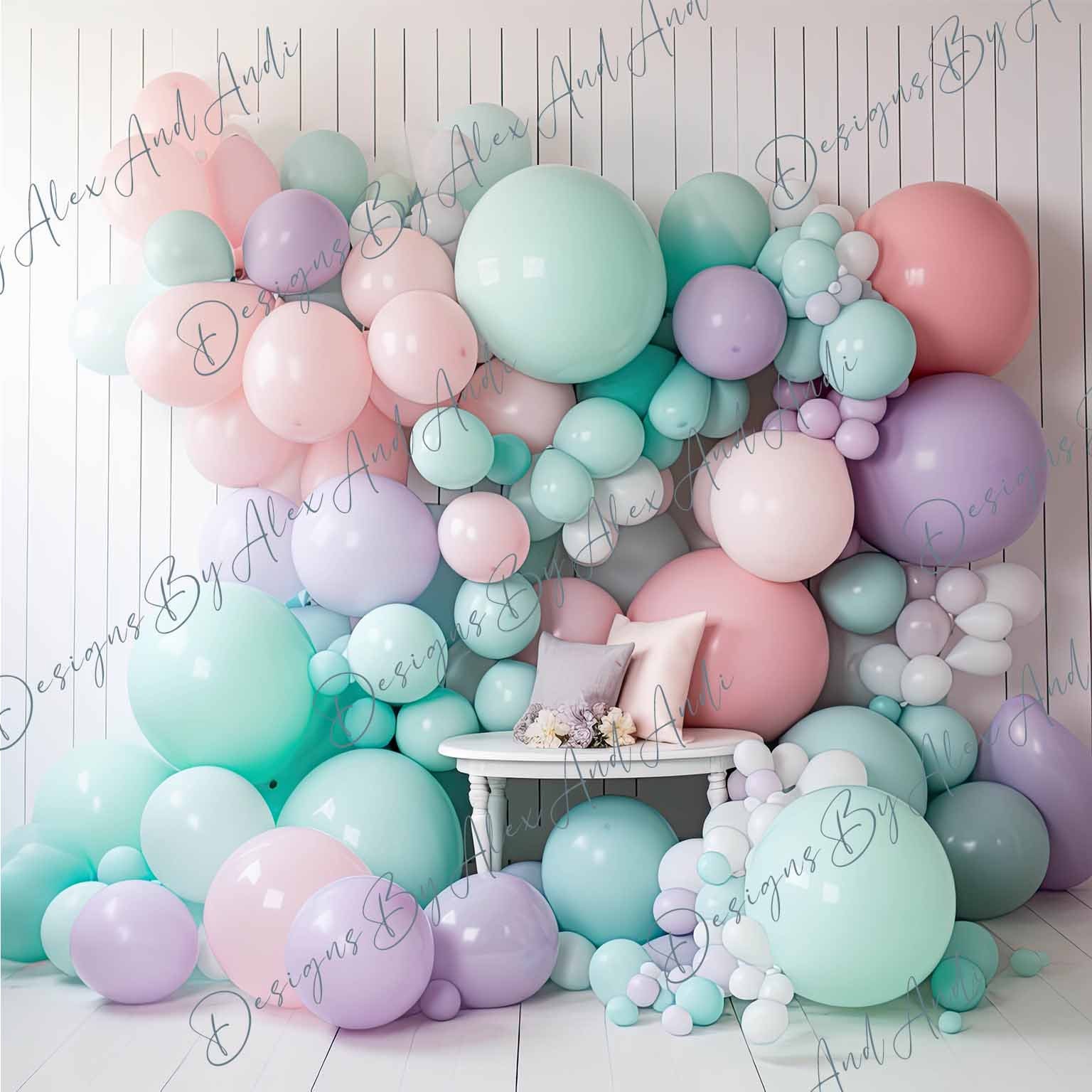 Pastel Balloon Backdrop Background Digital Photo Shoot Studio Picture ...