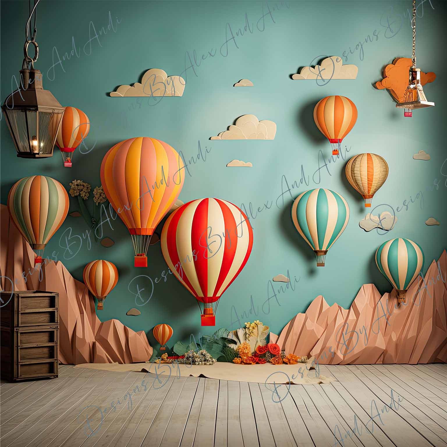 Air Balloon Prop Digital Backdrop Overlay Background Birthday Home ...