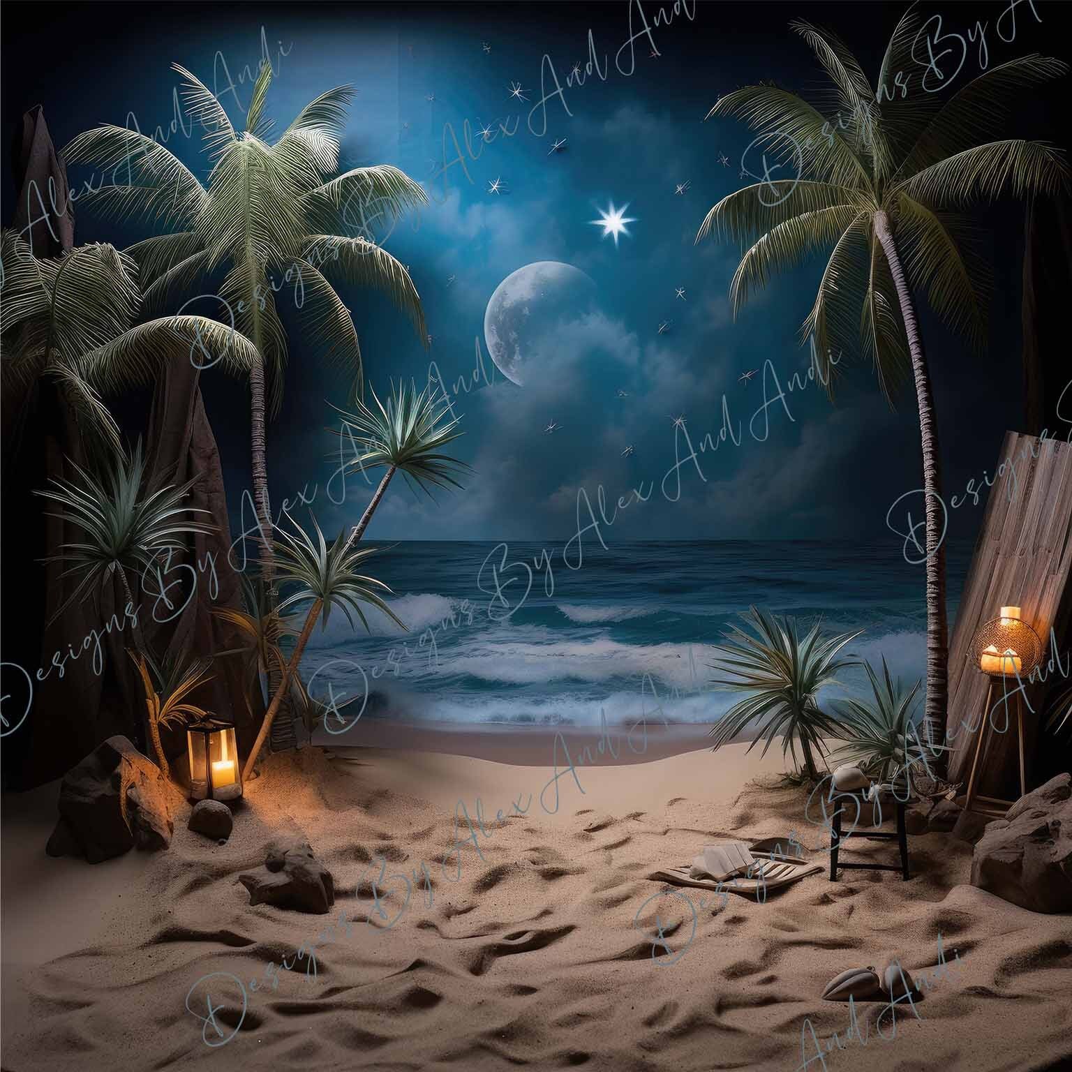 Night Beach Digital Backdrop Overlay Wedding Sweet 16 Background ...