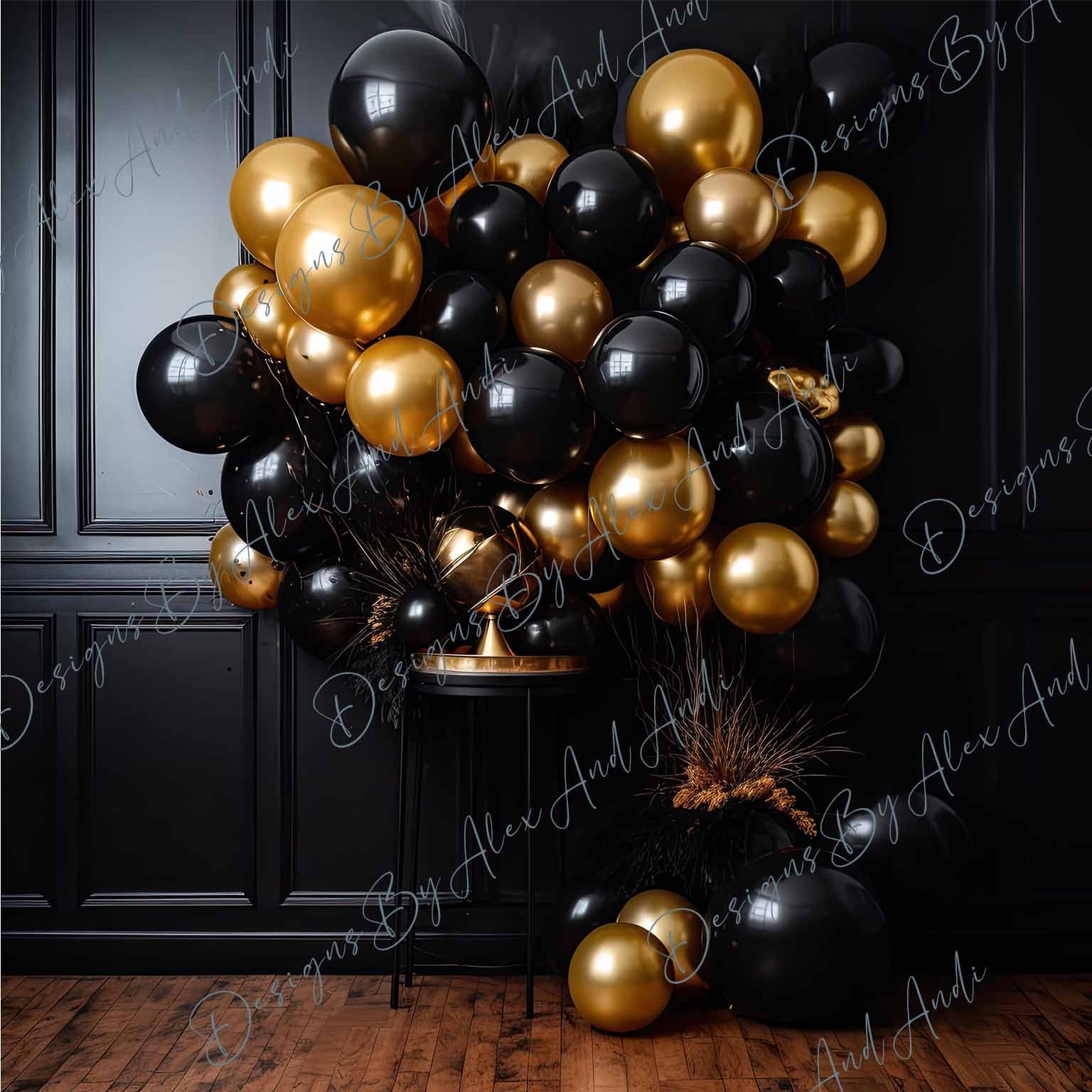Balloon Black Gold Backdrop Background Digital Photo Shoot Studio ...