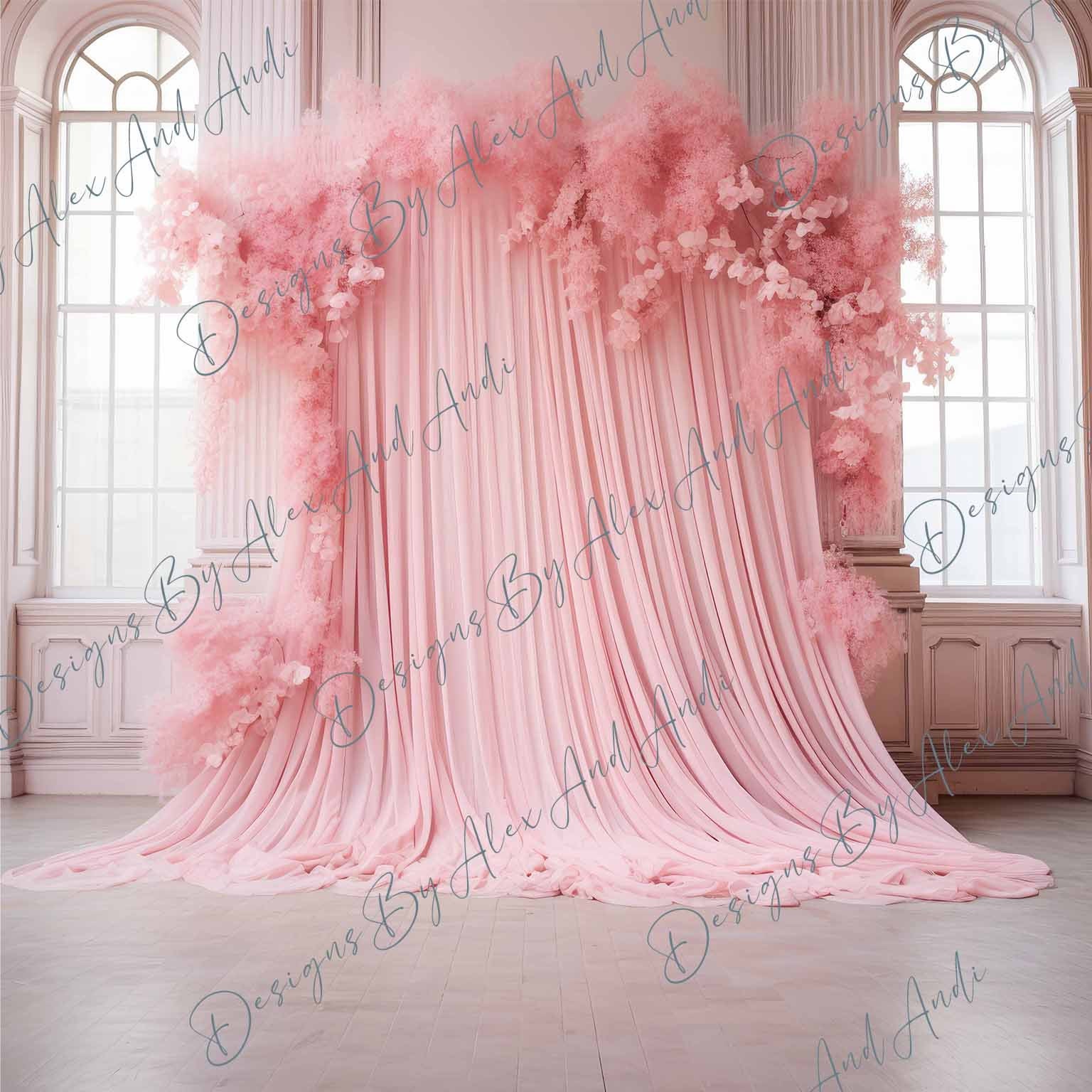 Light Pink Curtain Digital Backdrop Overlay Background Wedding Child ...