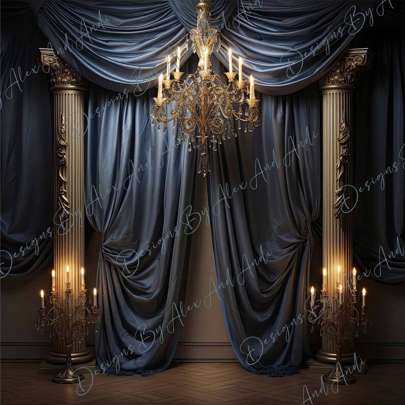 Candle Blue Drapery Digital Backdrop Overlay Background Photo Shoot ...