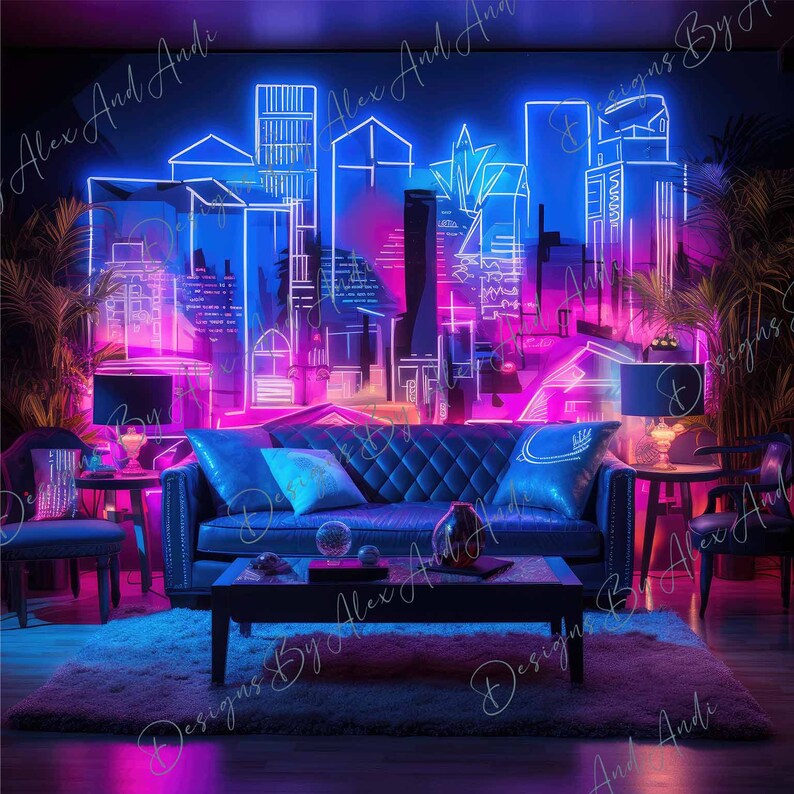 Miami Neon Digital Backdrop Overlay Background Birthday Child Photo ...