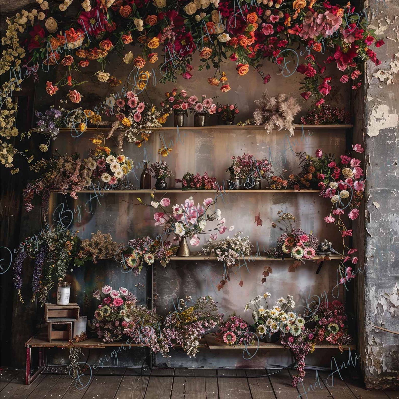 Shelf Floral Studio Back Drop Flowers Background Floral Photo Shelf ...