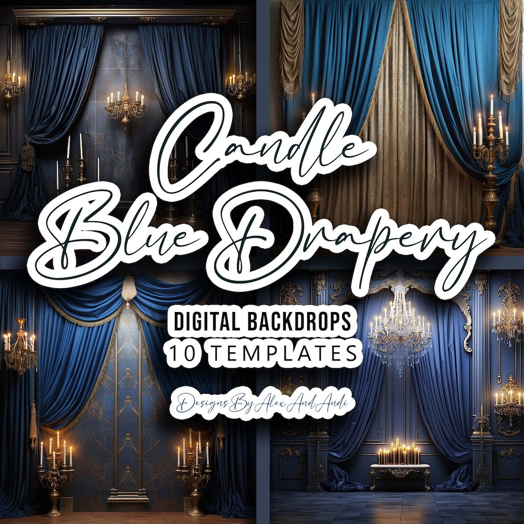 Candle Blue Drapery Digital Backdrop Overlay Background Photo Shoot ...