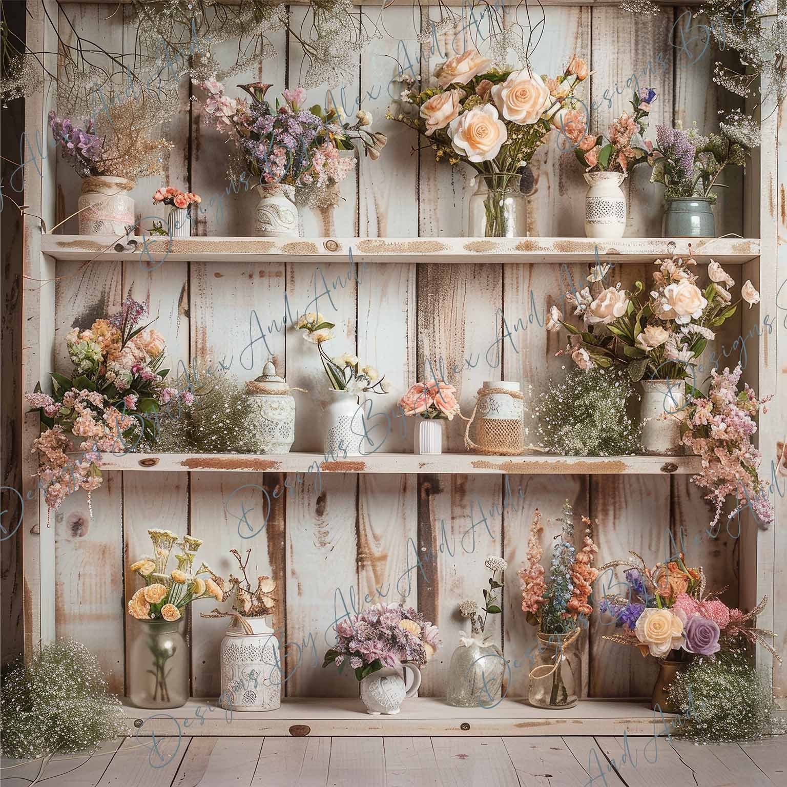 Shelf Floral Backdrop Flowers Floral Back Drop Shelf Photo Shoot ...
