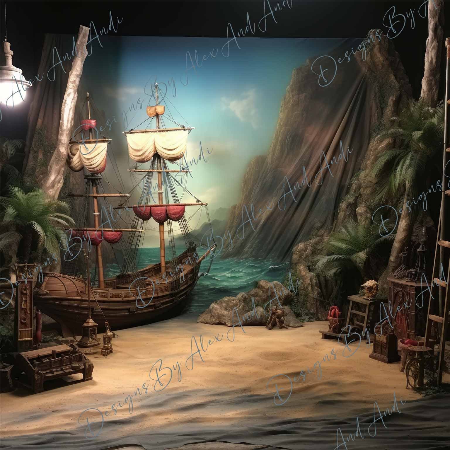Pirate Ship Prop Backdrop Background Digital Birthday Child Photo Shoot ...