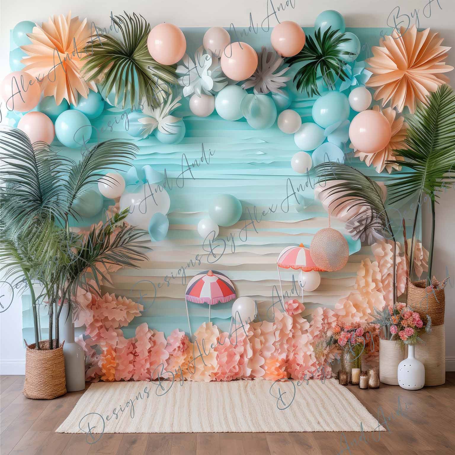 Beach Birthday Backdrop Background Digital Birthday Child Photo Shoot ...