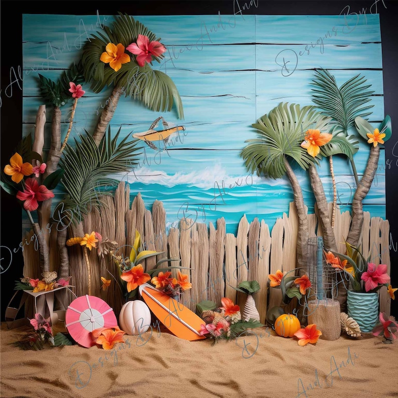 Beach Fiesta Backdrop Background Digital Birthday Child Photo Shoot ...