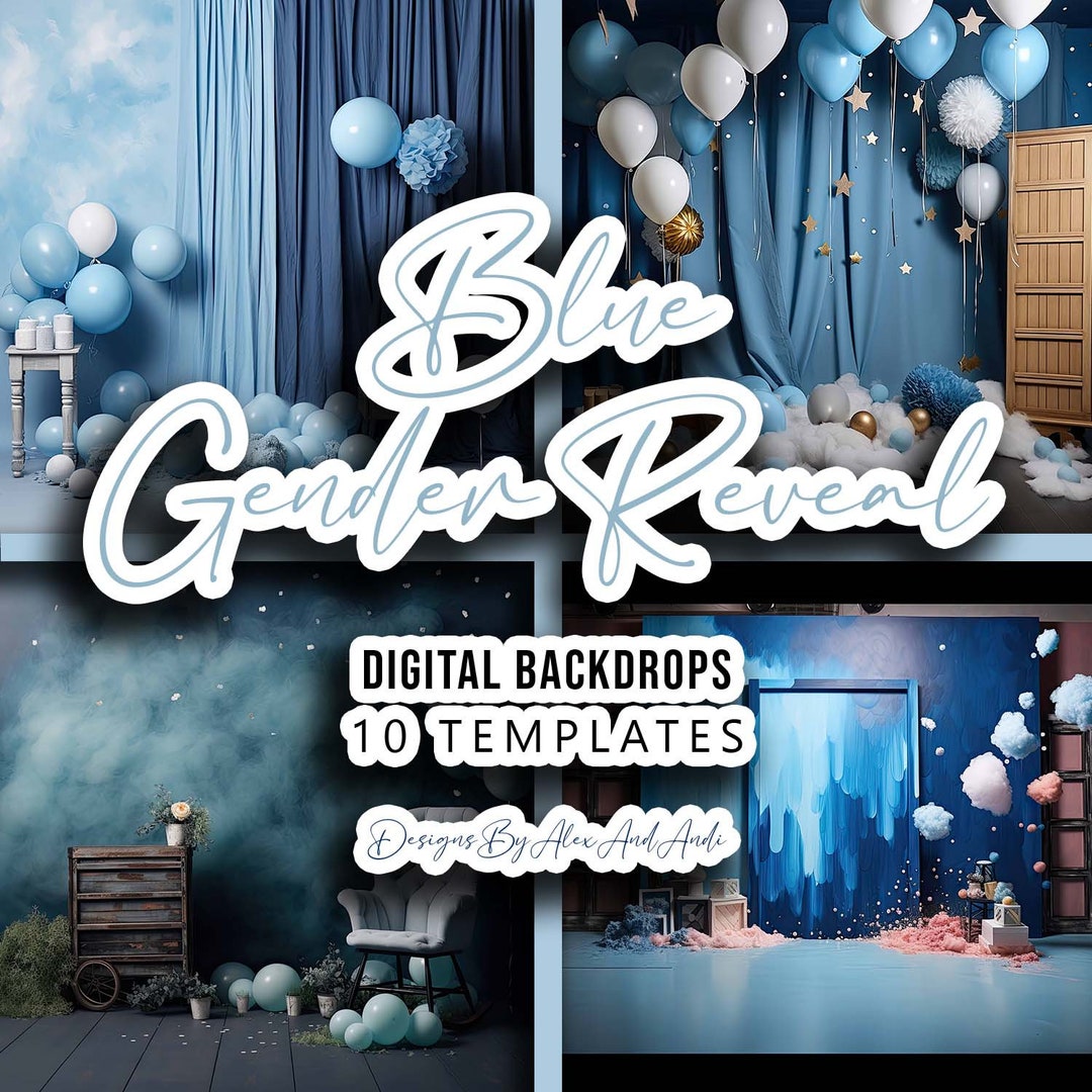 Blue Gender Reveal Digital Backdrop Overlay Background Birthday Home ...