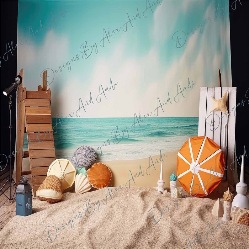 Beach Backdrop Background Digital Photo Shoot Sunny Sand Sea Birthday ...