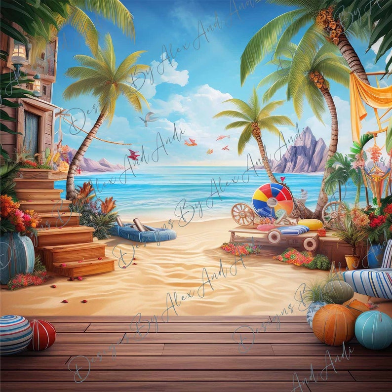 Beach Party Backdrop Background Digital Birthday Child Photo Shoot ...