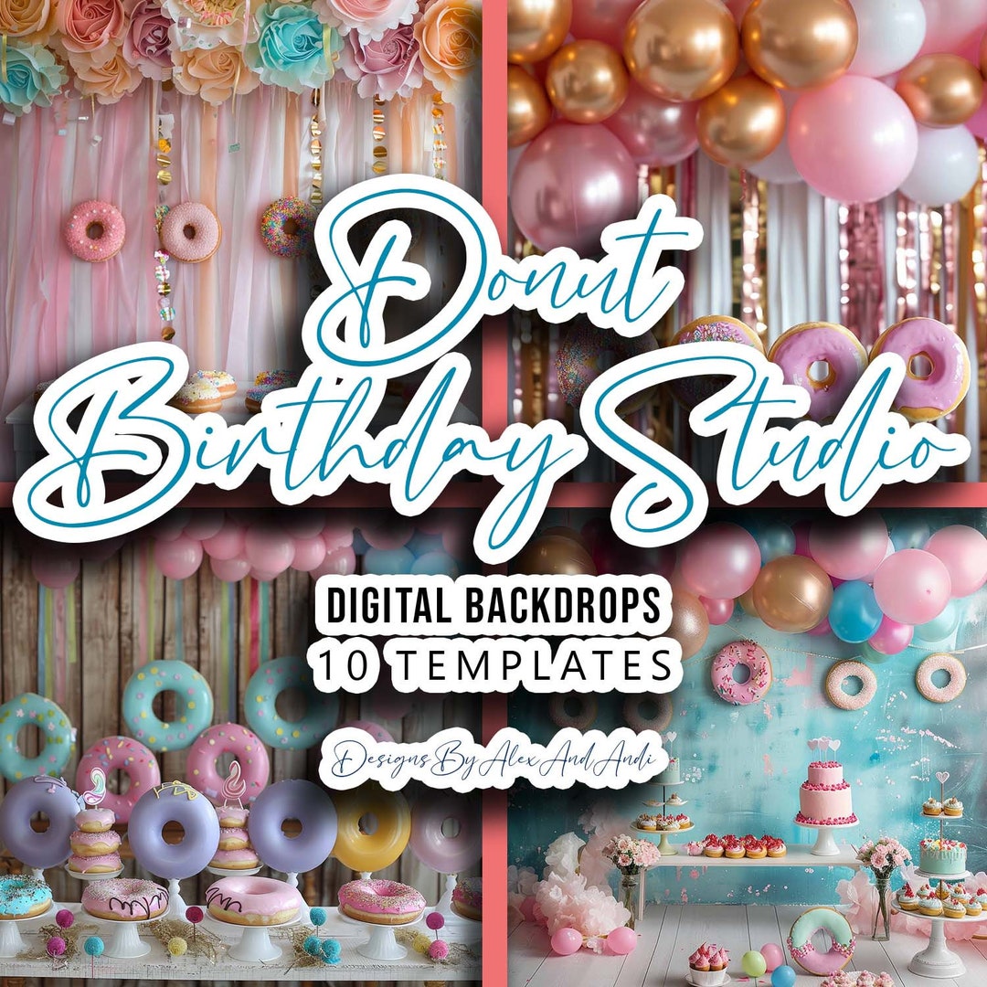 Donut Birthday Studio Photo Birth Day Digital Backdrop Party Backdrop ...