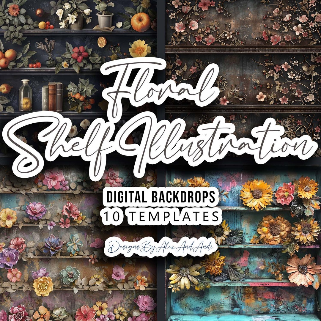 Floral Shelf Illustration Photo Flowers Digital Backdrop Floral ...