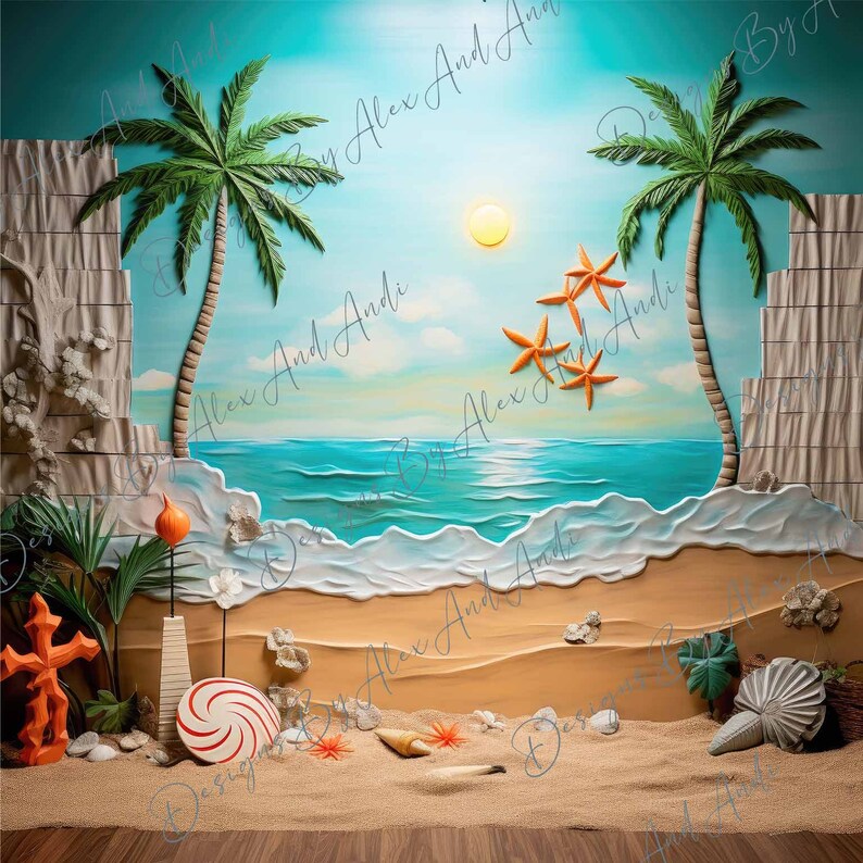 Beach Prop Backdrop Background Digital Birthday Child Photo Shoot ...