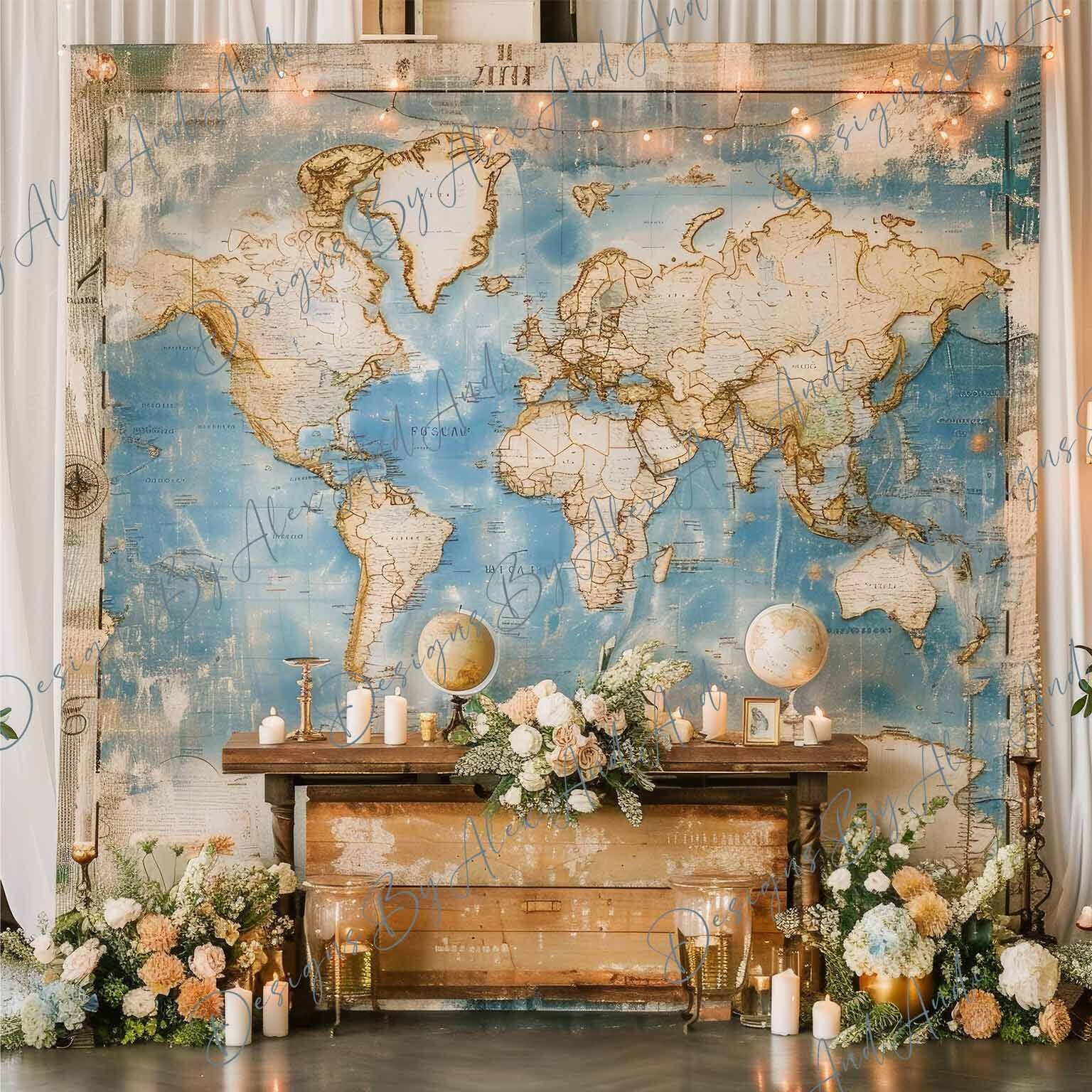 World Map Wedding Digital Backdrop Overlay Background Wedding Photo ...