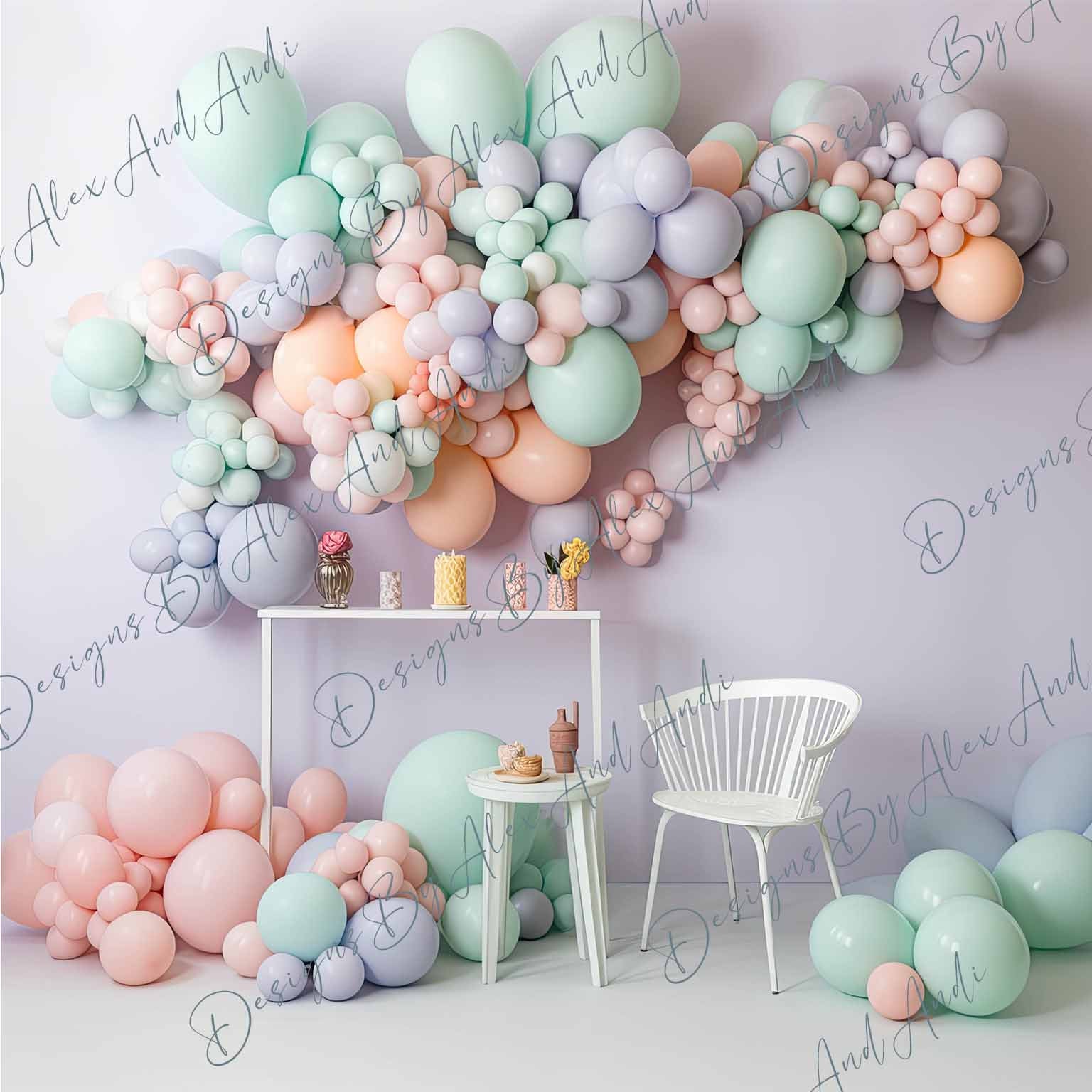 Pastel Balloon Backdrop Background Digital Photo Shoot Studio Picture ...