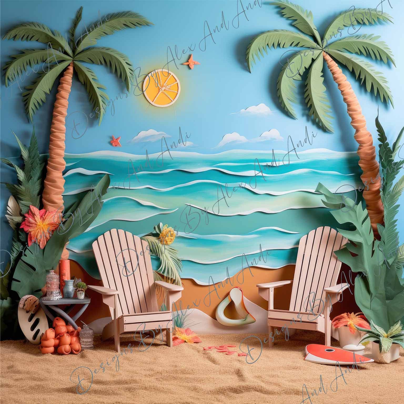 Beach Prop Backdrop Background Digital Birthday Child Photo Shoot ...