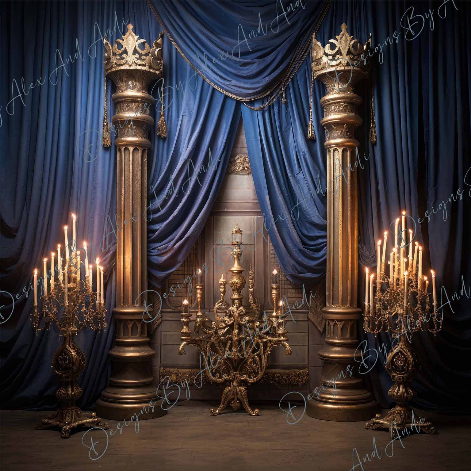 Candle Blue Drapery Digital Backdrop Overlay Background Photo Shoot ...