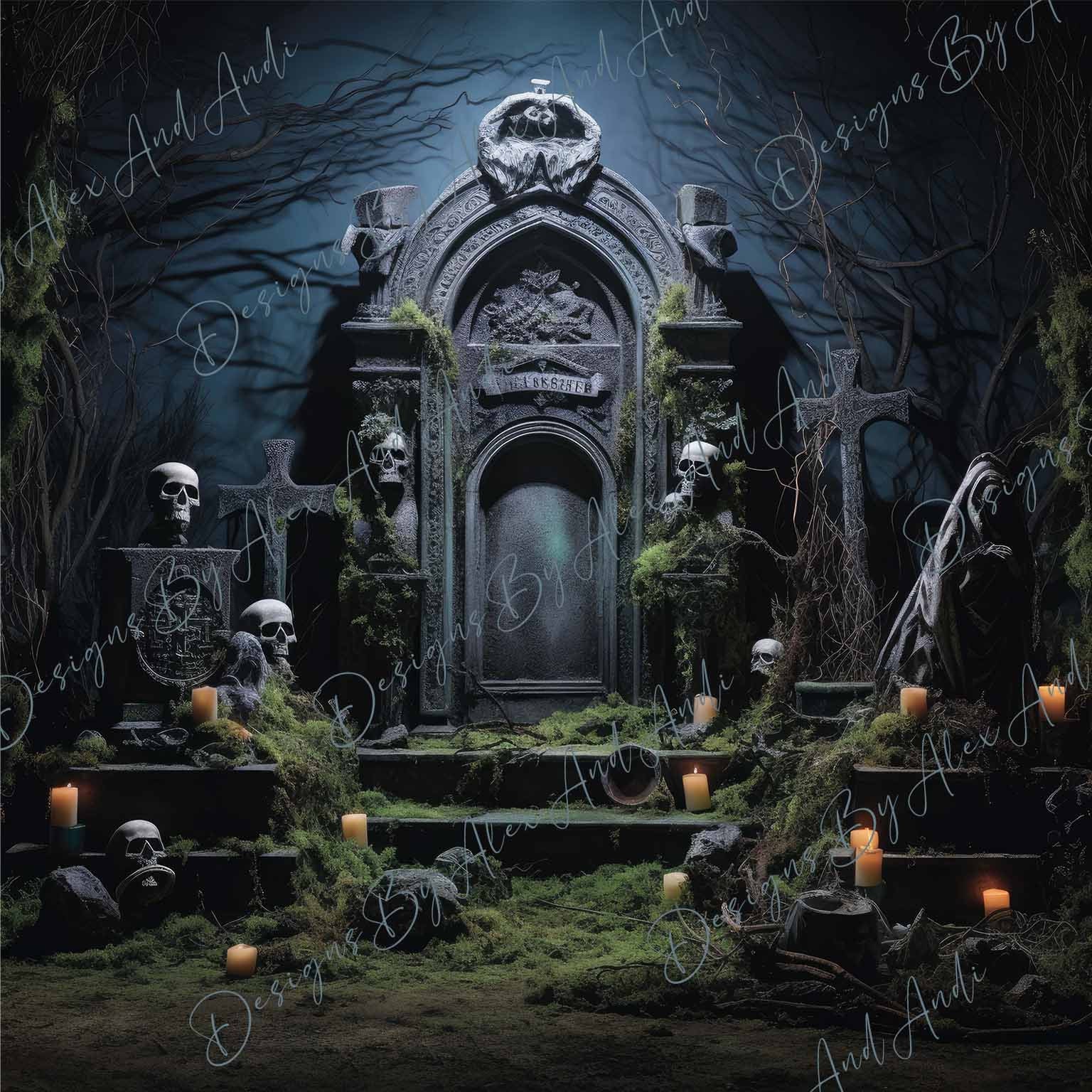 Graveyard Digital Backdrop Overlay Background Birthday Child Photo ...