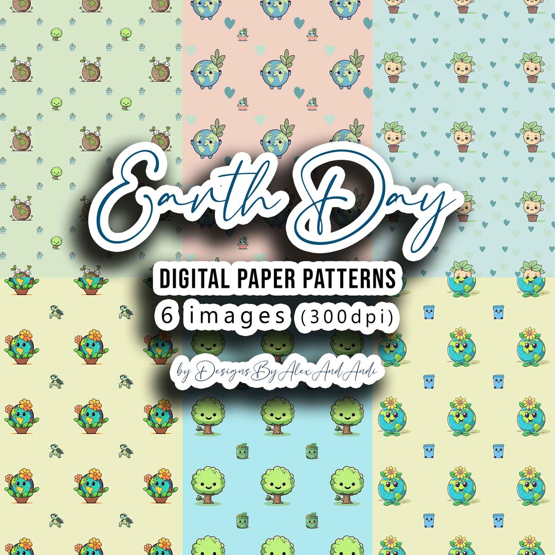 Earth Day Digital Paper Pattern Flower Pot Love Heart Seamless ...
