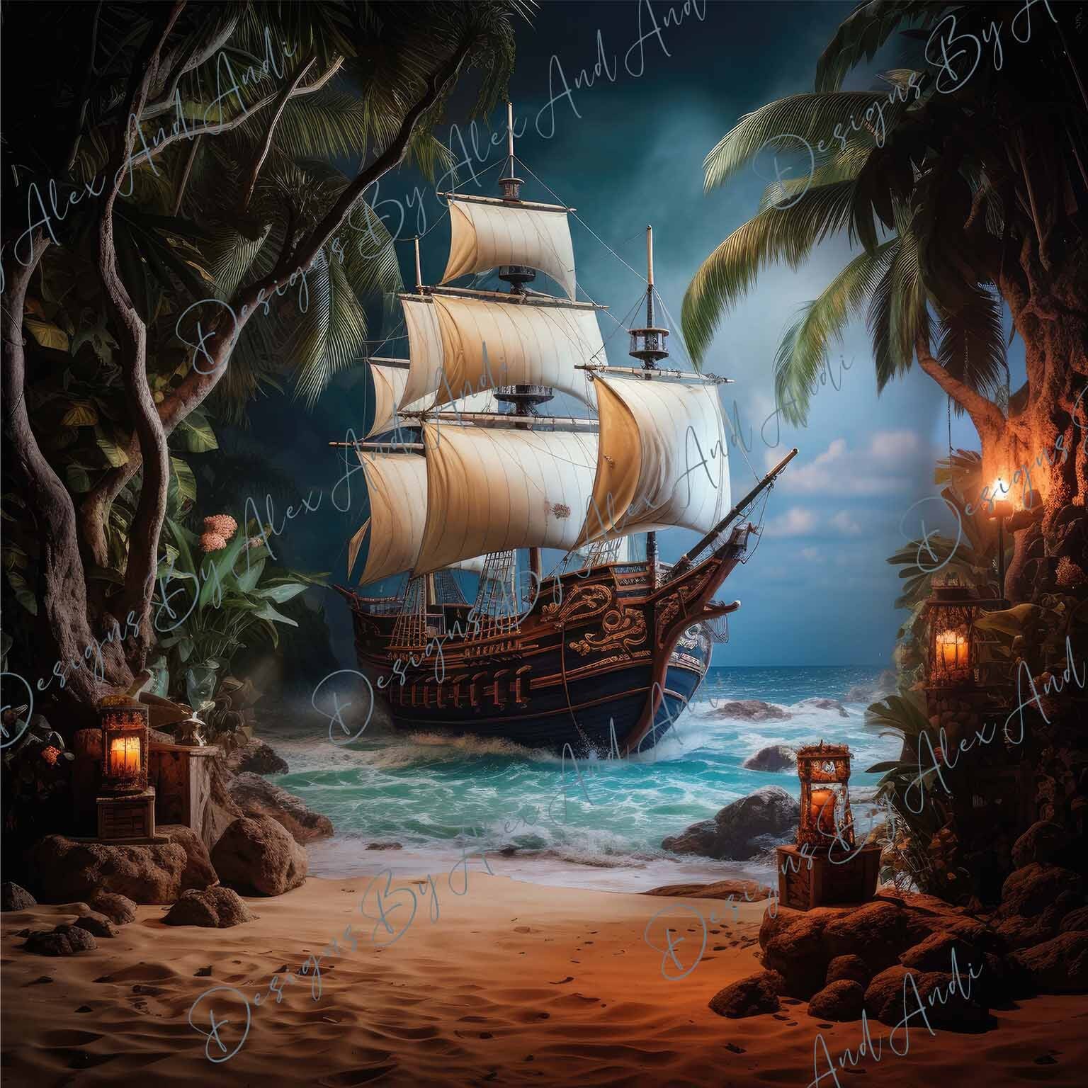 Pirate Ship Fantasy Backdrop Background Digital Birthday Child Photo ...