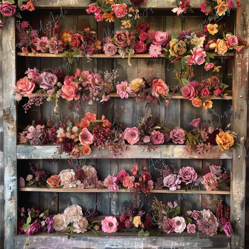 Shelf of Flowers Overlay Flowers Background Floral Digital Backdrop ...