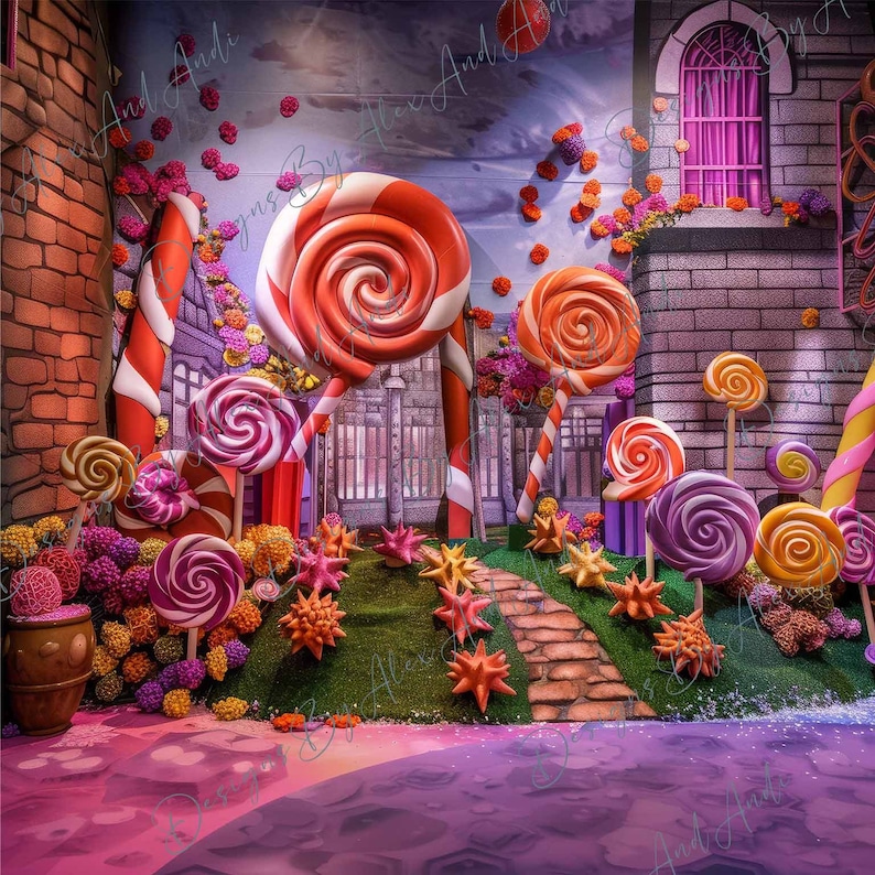 Wonky Candy Factory Digital Backdrop Sweets Backdrop Overlay Birthday ...