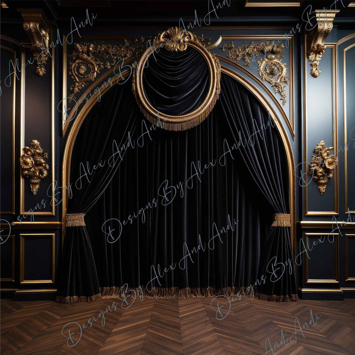 Black Curtain Digital Backdrop Overlay Wedding Sweet 16 Background ...