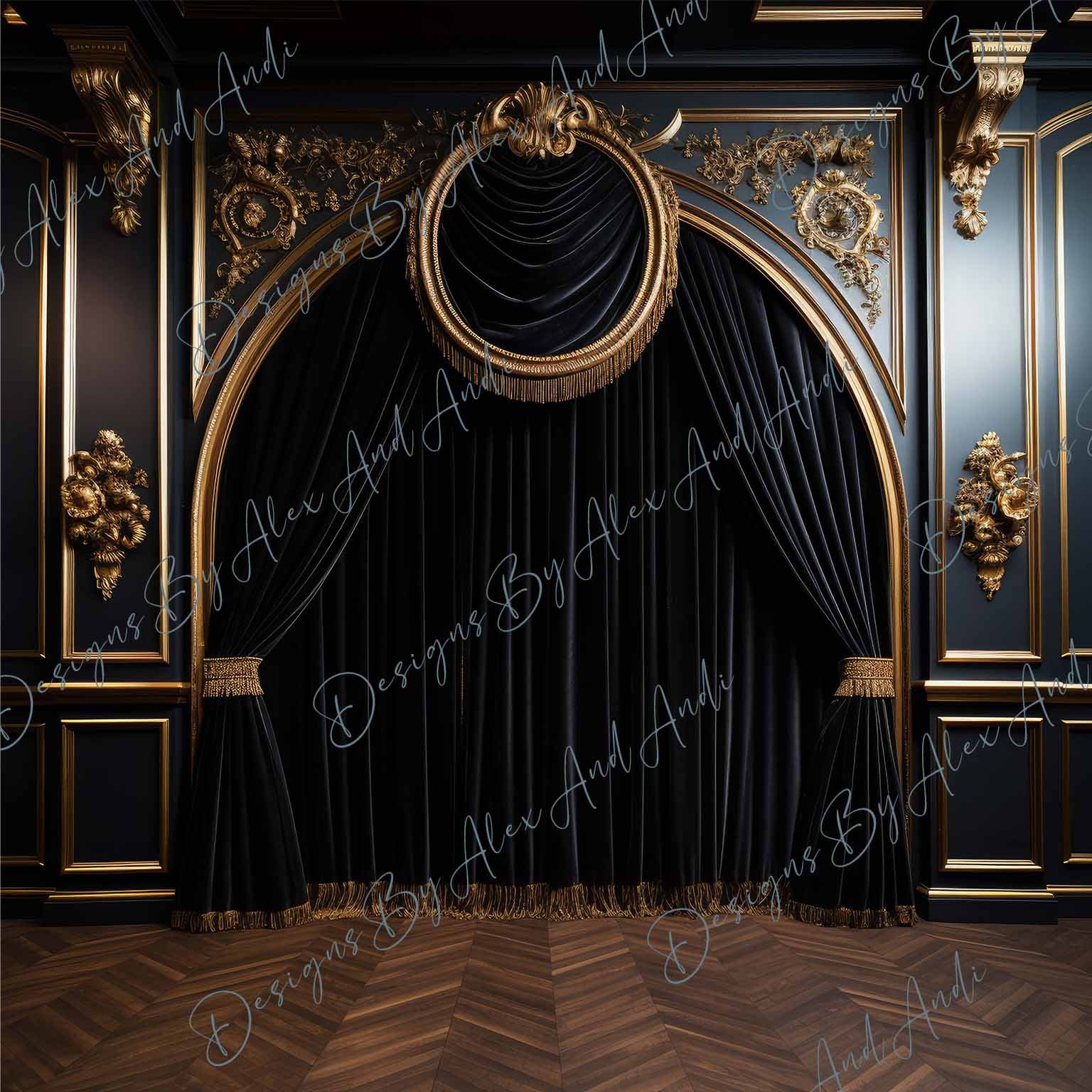 Black Curtain Digital Backdrop Overlay Wedding Sweet 16 Background ...