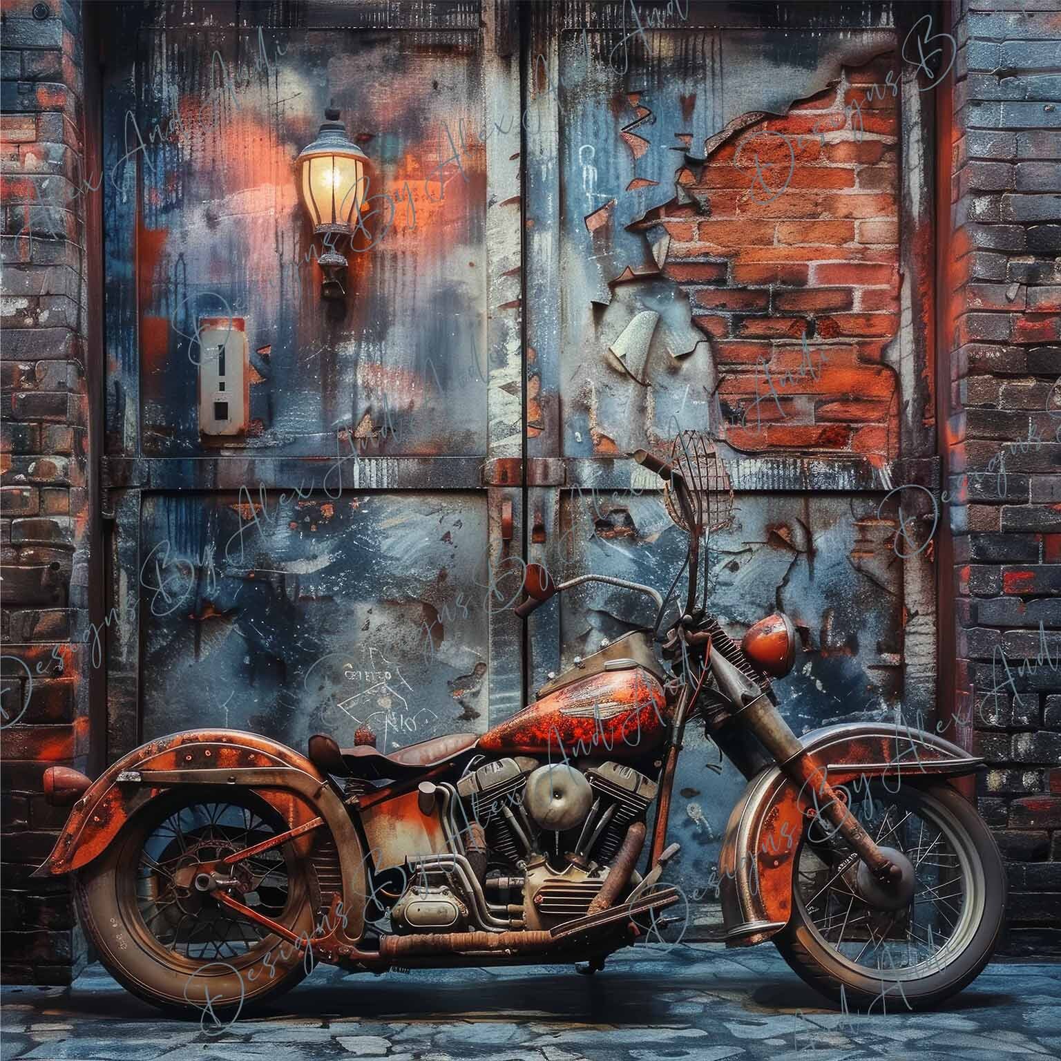 Rustic Motorcycle Digital Overlay Backdrop Background Party Wedding ...