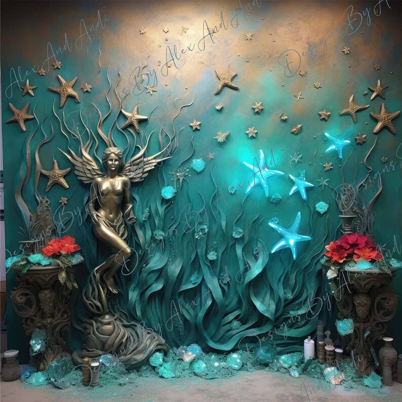 Magical Mermaid Digital Backdrop Overlay Wedding Background Holiday ...