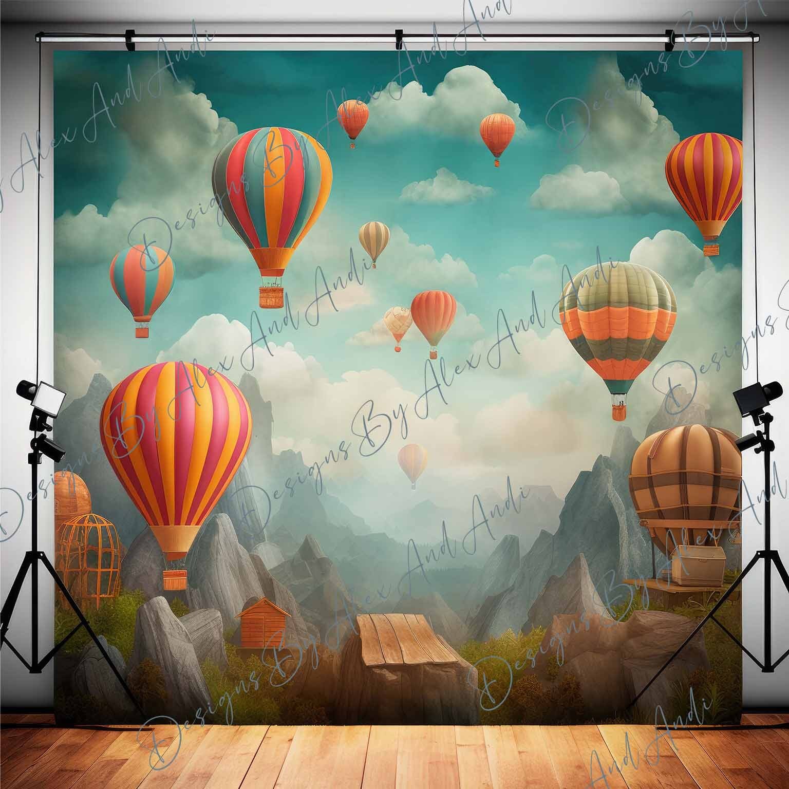 Air Balloon Prop Digital Backdrop Overlay Background Birthday Home ...